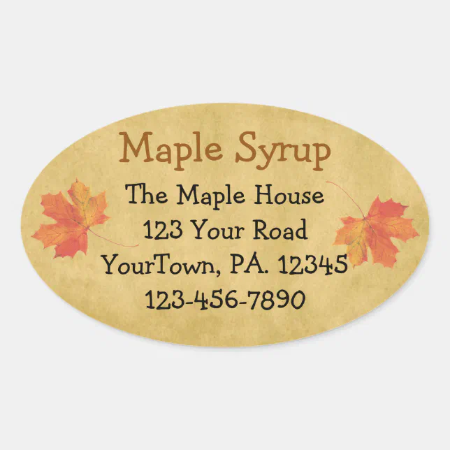 Custom Maple Syrup Maple Leaves Oval Sticker | Zazzle
