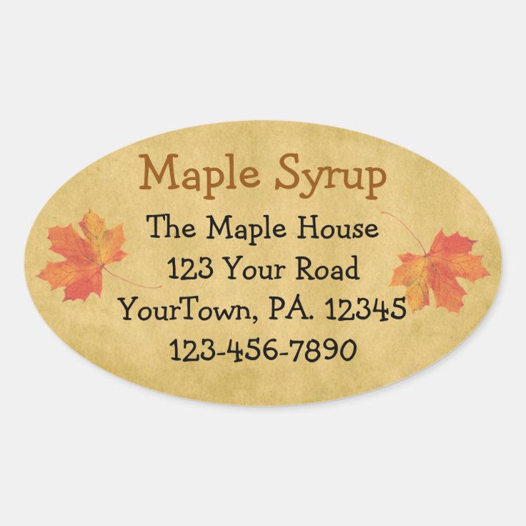 Custom Maple Syrup Maple Leaves Oval Sticker | Zazzle