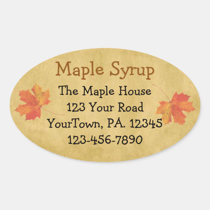 Custom Maple Syrup Maple Leaves Oval Sticker | Zazzle