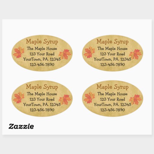 Custom Maple Syrup Maple Leaves Oval Sticker | Zazzle