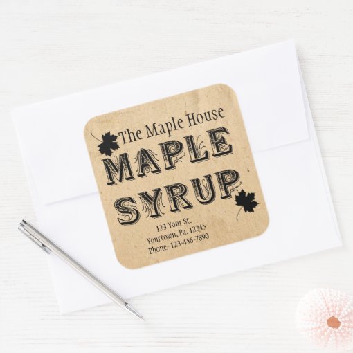 Custom Maple Syrup Square Business Sticker | Zazzle