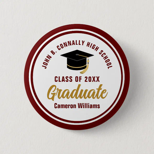 Custom Maroon Gold Graduate 2025 Graduation Party Button | Zazzle