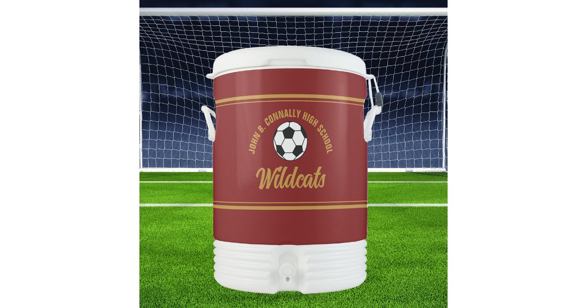 Custom Maroon Gold High School Soccer Team Beverage Cooler | Zazzle