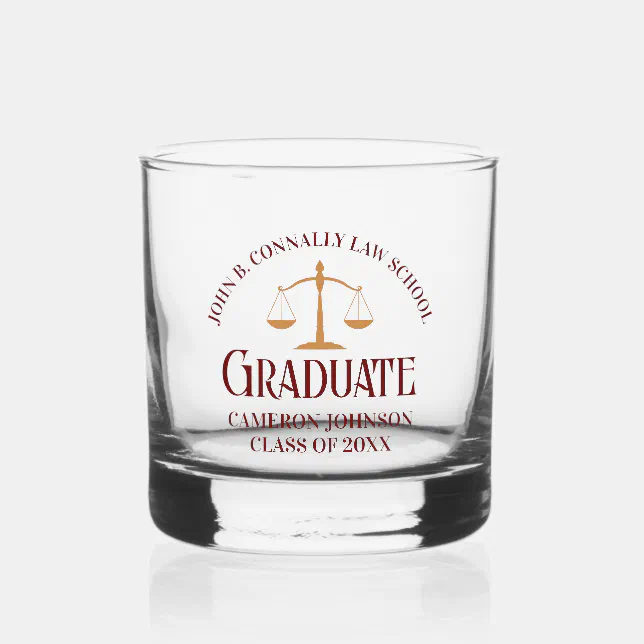 Custom Maroon Law School Graduation Commemorative Whiskey Glass | Zazzle