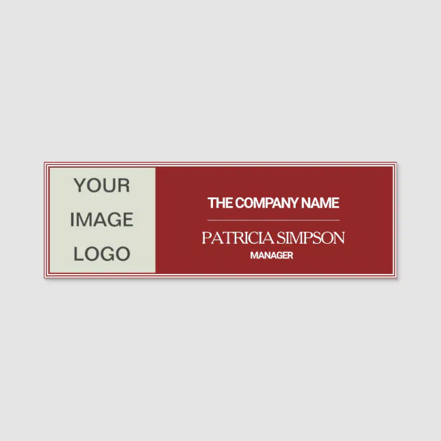 Custom Maroon with Crisp White and Elegant Borders Name Tag | Zazzle