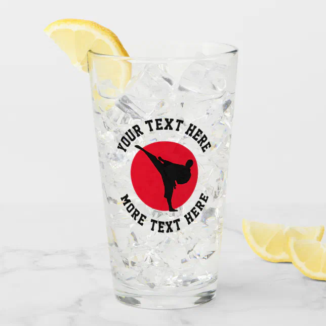 Custom martial arts karate kick silhouette drink glass | Zazzle