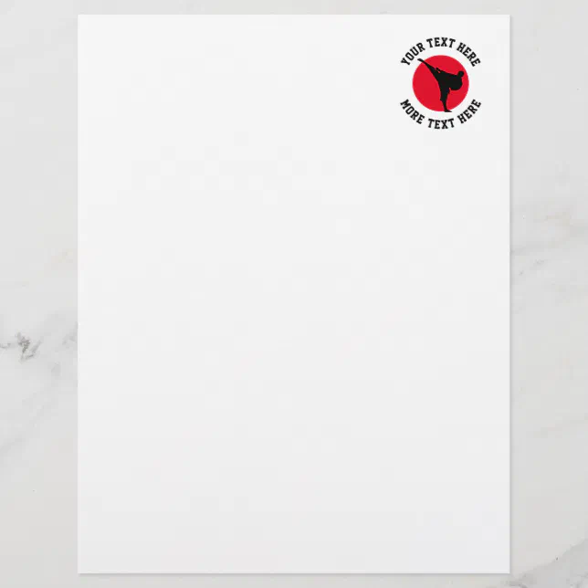 Custom martial arts karate kick silhouette letterhead | Zazzle