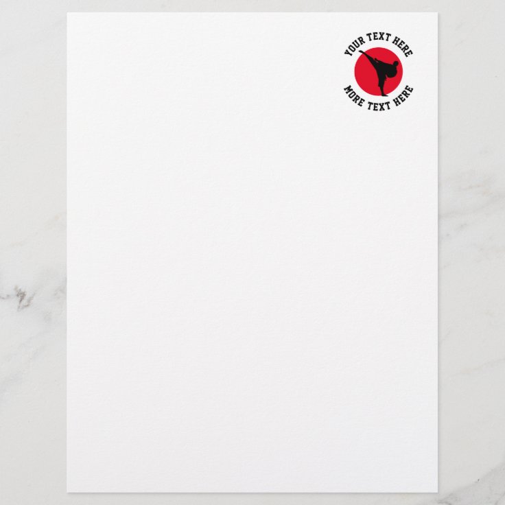 Custom martial arts karate kick silhouette letterhead | Zazzle