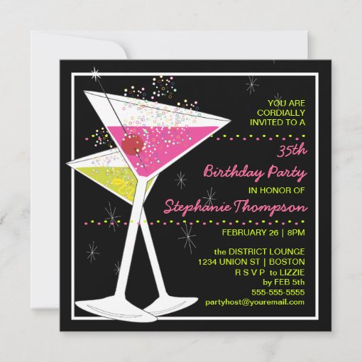 CUSTOM Martini Cocktail Birthday Party Invitation | Zazzle