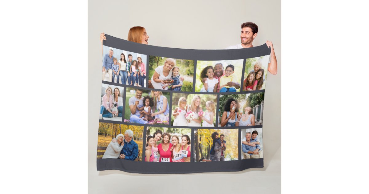 Custom Masonry Grid Collage - Grey 12 Photo Fleece Blanket | Zazzle