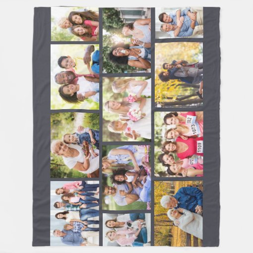 Custom Masonry Grid Collage - Grey 12 Photo Fleece Blanket | Zazzle