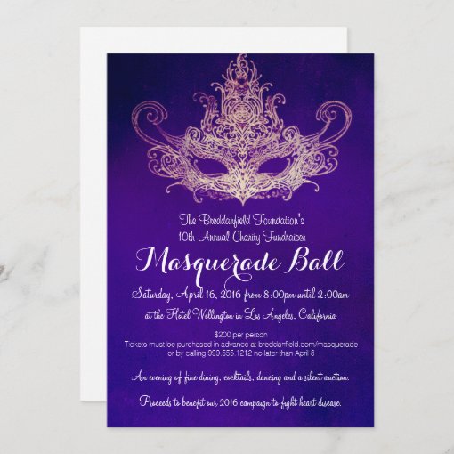 Custom Masquerade Ball Charity Event Invitations | Zazzle