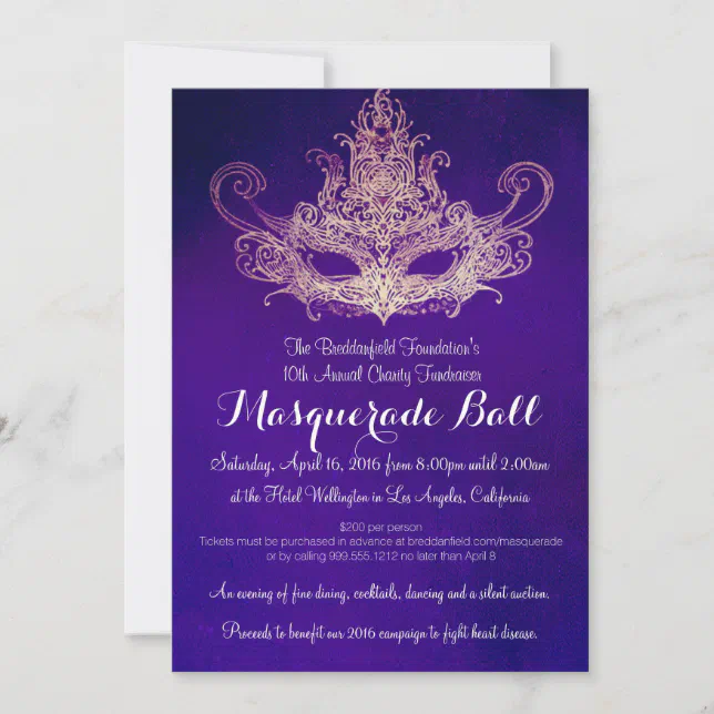 Custom Masquerade Ball Charity Event Invitations | Zazzle