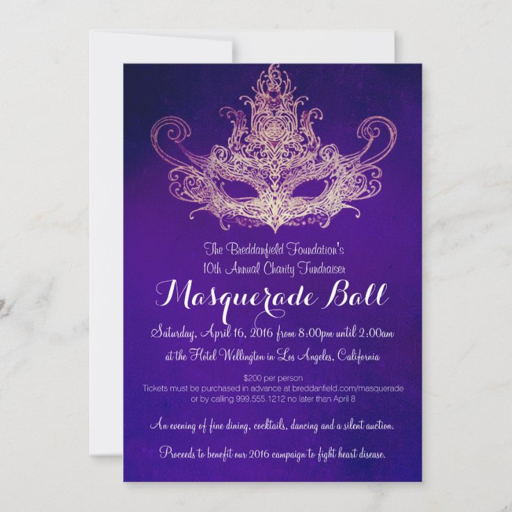 Custom Masquerade Ball Charity Event Invitations | Zazzle