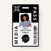 Custom Media Pass Photo ID Business Logo | Black Badge | Zazzle
