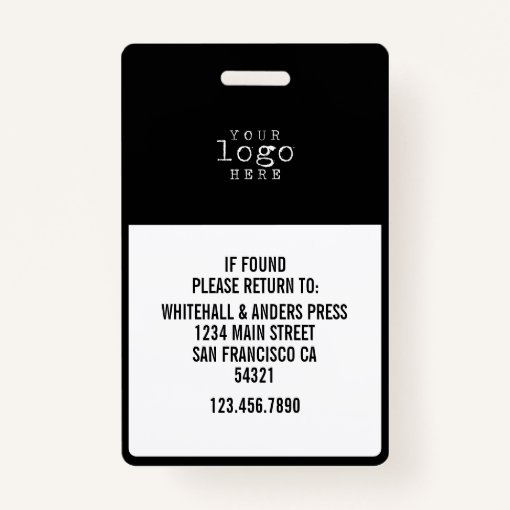 Custom Media Pass Photo ID Business Logo | Black Badge | Zazzle