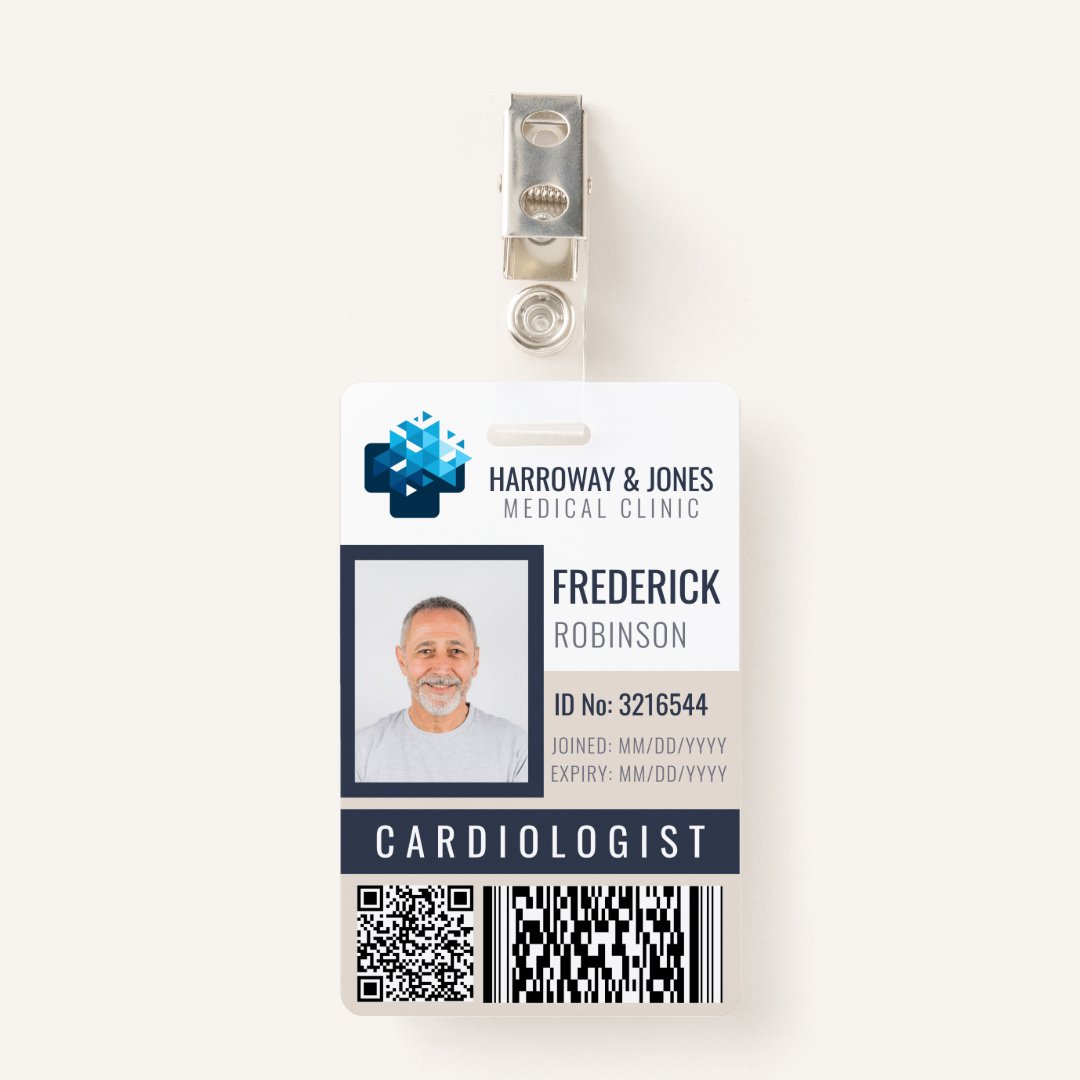 Custom Medical Staff Photo ID With QR & Barcode Badge | Zazzle