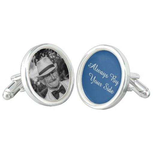 Custom Memorial Photo Groom Elegant Navy Blue Cufflinks | Zazzle