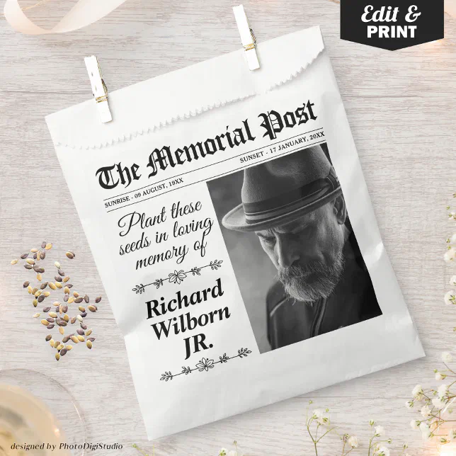 Custom Memorial Seeds Packet Funeral Funeral Favor Bag | Zazzle