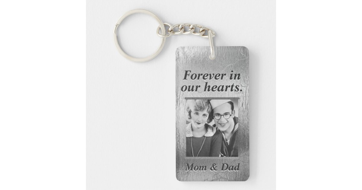 Custom Memorial Silver Look Mom & Dad Keychain | Zazzle