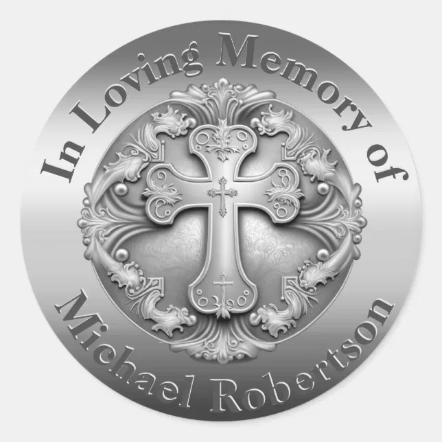 Custom Memorial with Cross Classic Round Sticker | Zazzle