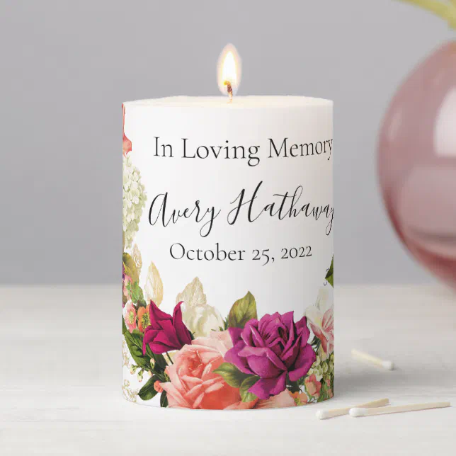 Custom Memory Funeral Floral Memorial Candle | Zazzle