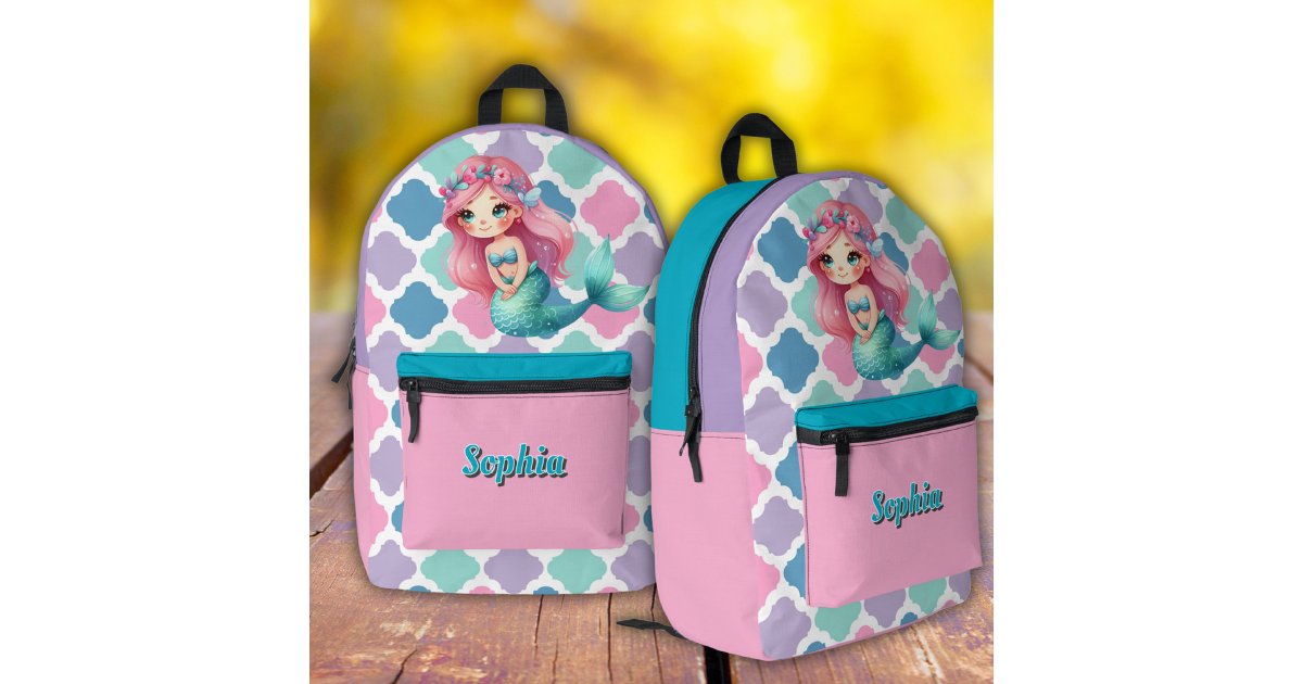 Custom Mermaid pink pattern Printed Backpack | Zazzle