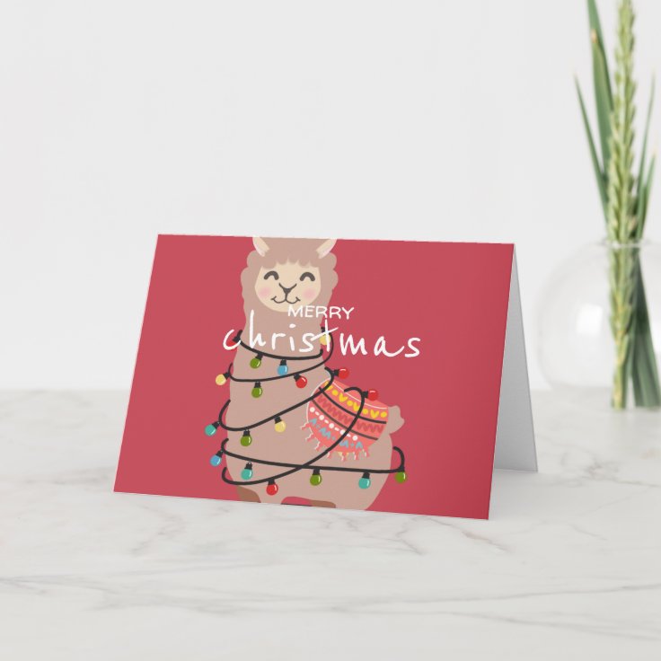 Custom Merry Christmas Alpaca Llama Greeting Card | Zazzle