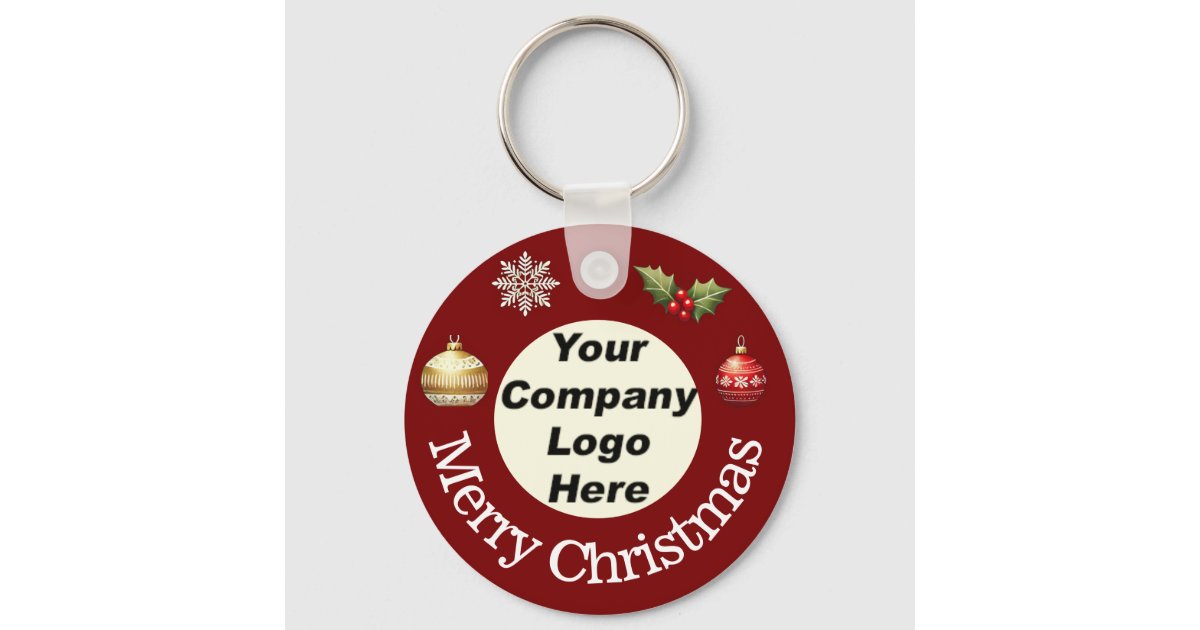 Custom Merry Christmas Keychain with Company Logo | Zazzle