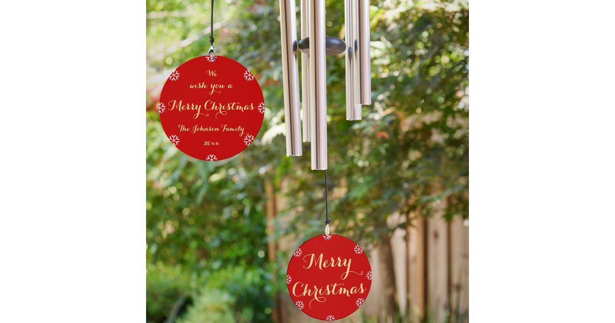 Custom Merry Christmas Red Elegant Garden Outdoor Wind Chime | Zazzle