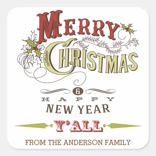 Custom Merry Christmas Y'All Holiday Sticker | Zazzle