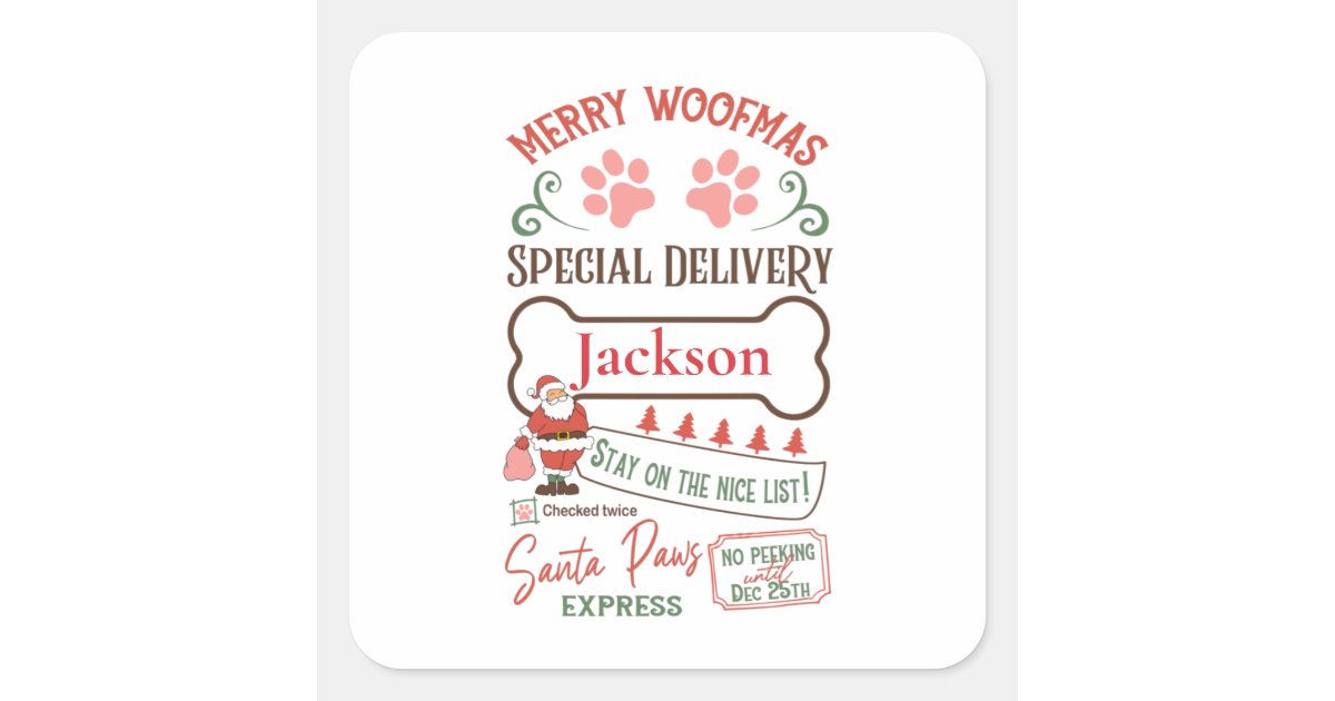 Custom Merry Woofmas Dog Christmas Gift Square Sticker | Zazzle