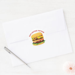 Custom Message Cheeseburger Stickers or Seals | Zazzle