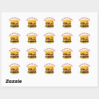 Custom Message Cheeseburger Stickers or Seals | Zazzle