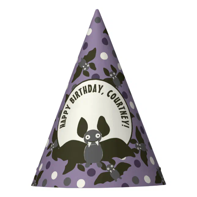 Custom Message Purple, Charcoal Gray Cartoon Bat Party Hat | Zazzle
