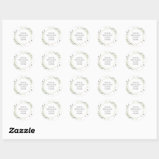 Custom Message Watercolor Leaves Greenery Wedding Classic Round Sticker ...