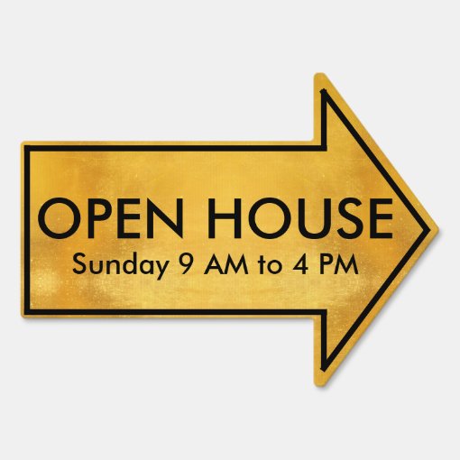 Custom Metallic Black + Gold Open House Arrow Yard Sign | Zazzle