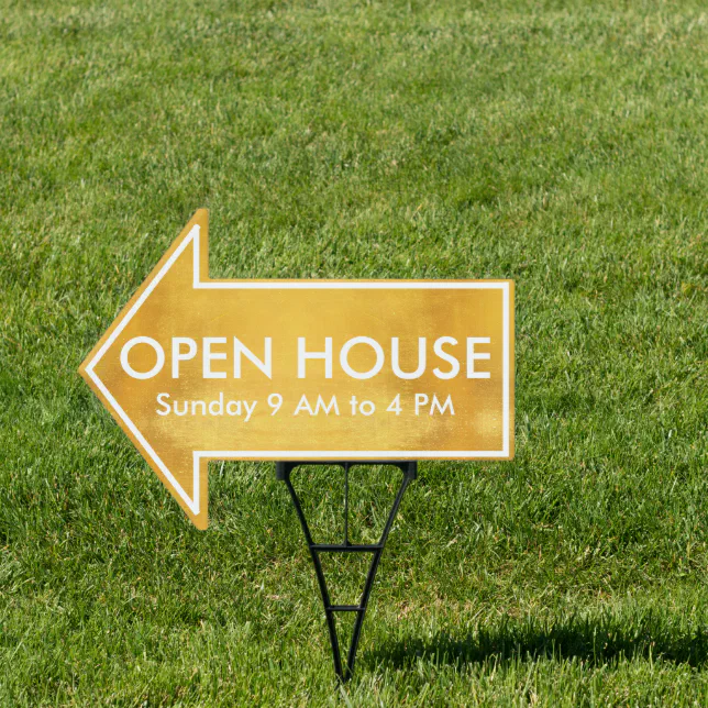 Custom Metallic Gold Open House Arrow Yard Stake Sign | Zazzle