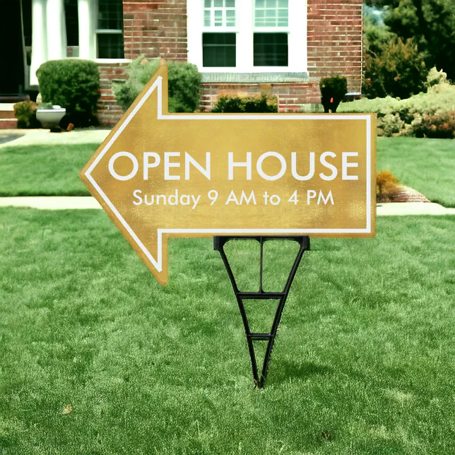 Custom Metallic Gold Open House Arrow Yard Stake Sign | Zazzle
