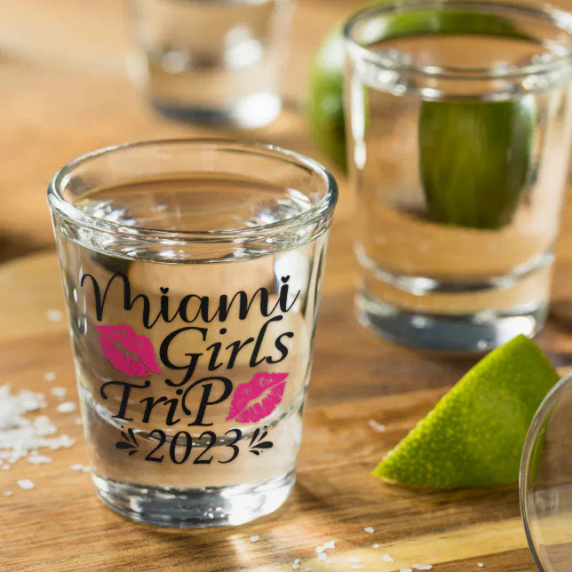 Custom Miami Girl Trip Bachelorette Shot Glass | Zazzle