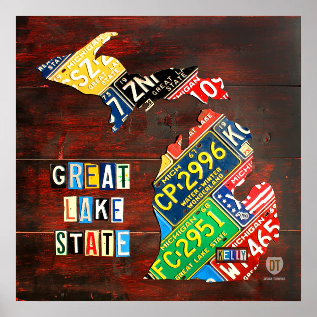 Custom Michigan License Plate Map w/ name Poster | Zazzle