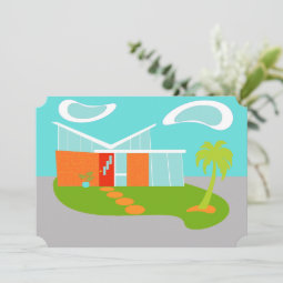 Custom Mid Century Modern Cartoon House Invitation | Zazzle