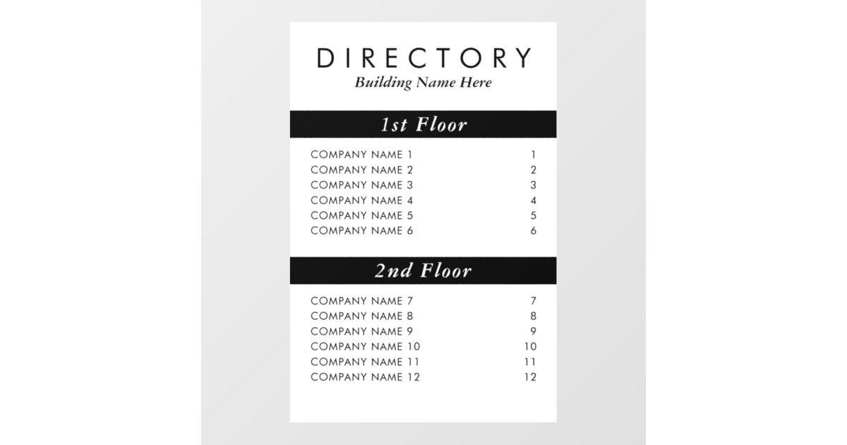 Custom Minimal Simple Business Building Directory Wall Decal | Zazzle