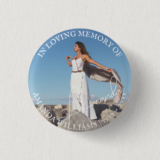 Custom Minimal Simple Keepsake Photo Script Button | Zazzle