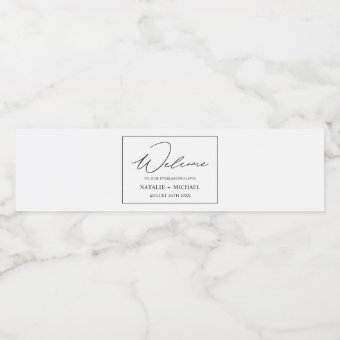 Custom Minimalist Black and White Wedding Welcome Water Bottle Label ...