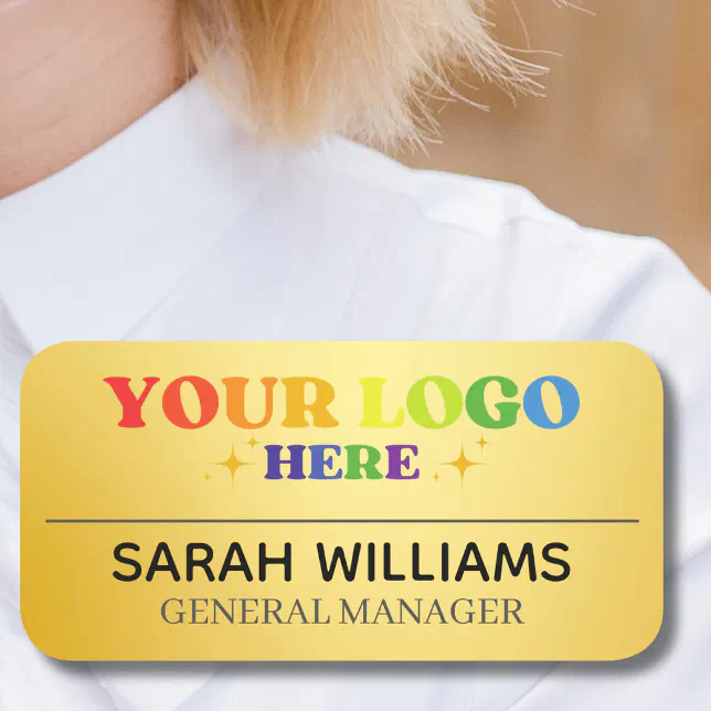 Custom Minimalist Magnetic Company Employee Gold Name Tag | Zazzle