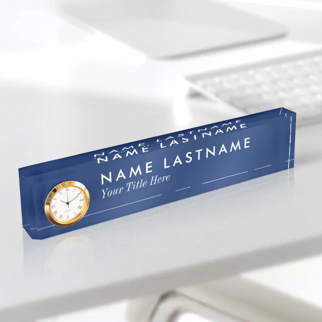 Custom Minimalist Navy Blue Basic Name Plate Clock | Zazzle