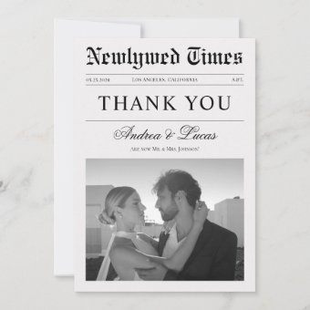 Custom Minimalist Newspaper Creative Photo Wedding Thank You Card | Zazzle