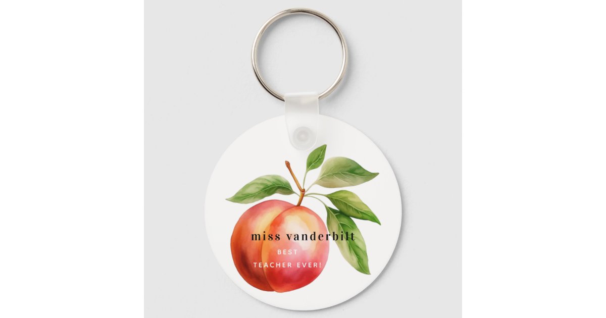 Custom Minimalist Watercolor Peach Keychain | Zazzle