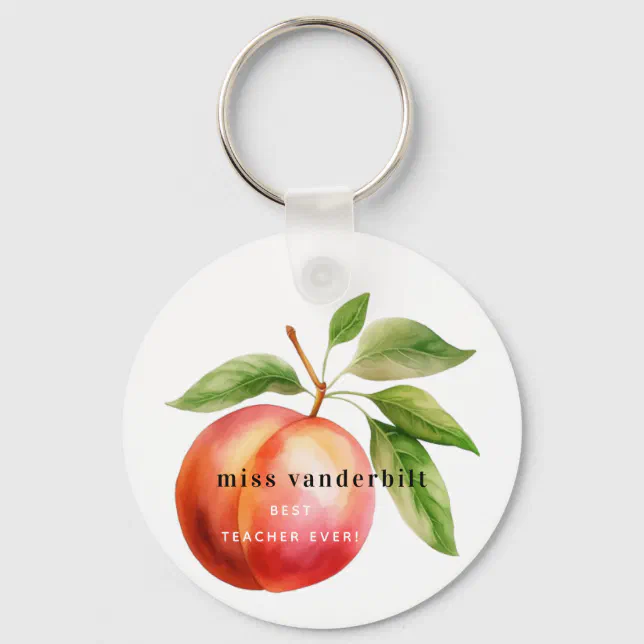 Custom Minimalist Watercolor Peach Keychain | Zazzle